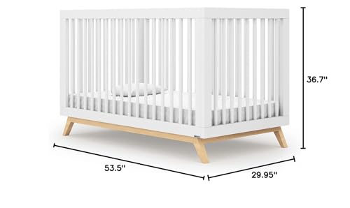 dadada Baby Soho 3-in-1 Convertible Crib – Made in Italy, GREENGUARD Gold, Adjustable Mattress Height, Solid Beechwood – Baby-Safe Finish, Modern Design 53.15 x 29.95 x 36.7 in (White + Natural)