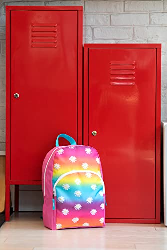 Trail maker 15 Inch Backpack for Boys Girls, Kids Backpacks for Preschool, Kindergarten, Elementary with Adjustable Padded Straps (Dancing Rainbow Daisies)