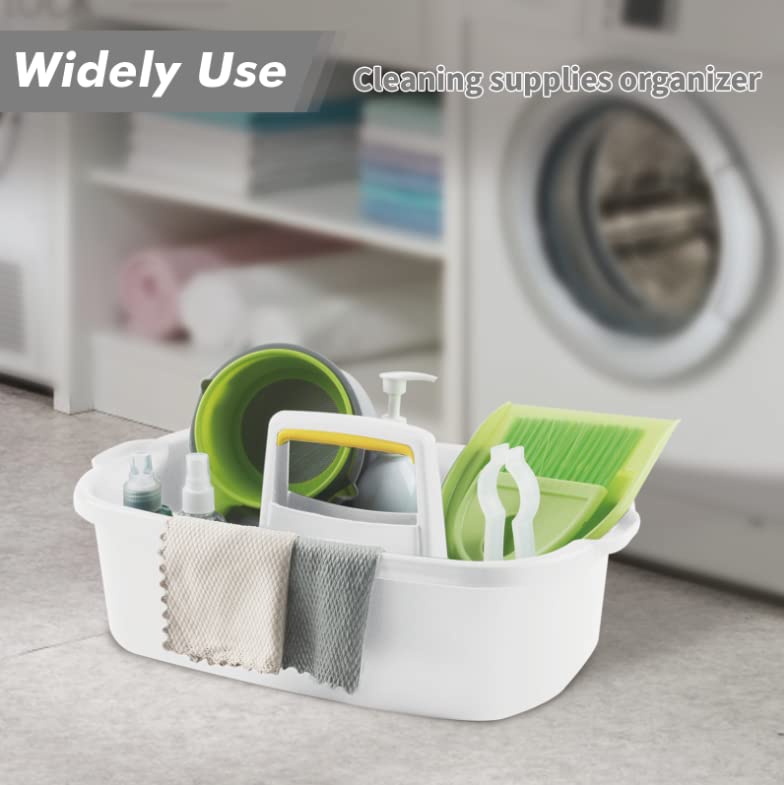 Whalegend Cleaning Caddy,Plastic Portable Shower Caddy Basket Storage Organizer with Handle,Plastic Tool Storage Cleaning Supply Caddy,for Bathroom Vanity, Dorm Shelf & Cabinet,White