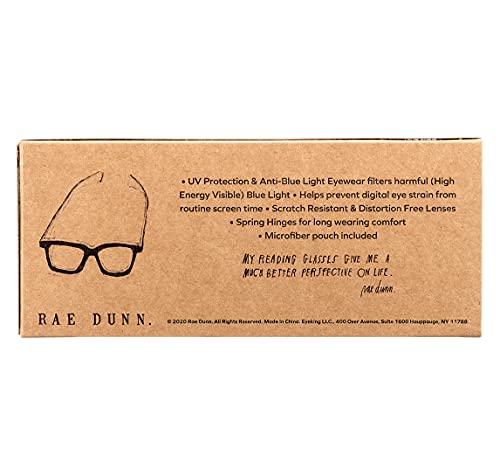 Rae Dunn "JUDY Blue Light Blocking Reading Glasses w/READ MORE Signature Font Microfiber Case (Crystal Dusty Blue, 2.0)