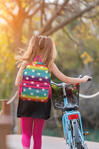 Trail maker 15 Inch Backpack for Boys Girls, Kids Backpacks for Preschool, Kindergarten, Elementary with Adjustable Padded Straps (Dancing Rainbow Daisies)