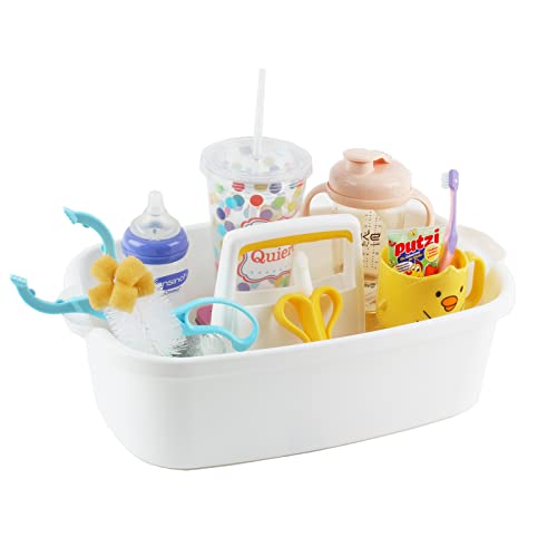 Whalegend Cleaning Caddy,Plastic Portable Shower Caddy Basket Storage Organizer with Handle,Plastic Tool Storage Cleaning Supply Caddy,for Bathroom Vanity, Dorm Shelf & Cabinet,White