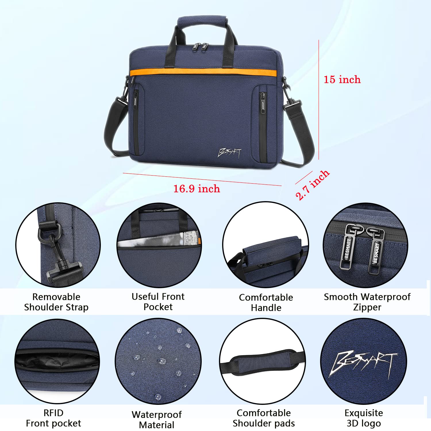 BE SMART Business Laptop Carrying Case bag, Briefcase Messenger Bag fits 15.6 inch Computer, Crossbody Shoulder Bag with RFID Pocket for Work or travel, Man & Woman