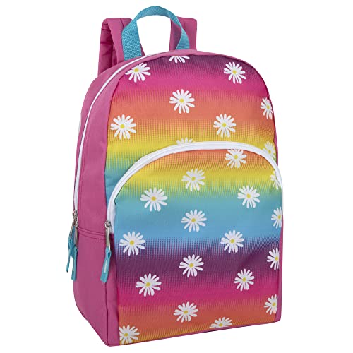 Trail maker 15 Inch Backpack for Boys Girls, Kids Backpacks for Preschool, Kindergarten, Elementary with Adjustable Padded Straps (Dancing Rainbow Daisies)