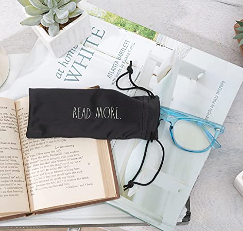 Rae Dunn "JUDY Blue Light Blocking Reading Glasses w/READ MORE Signature Font Microfiber Case (Crystal Dusty Blue, 2.0)