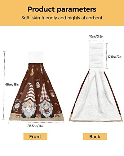 BOBOWUNY Brown Gnomes 2 Pcs Hanging Kitchen Hand Towels, Farmhouse Coffee Casual Time Super Soft Microfiber Tie Towels Aborbent Washcloth for Bathroom Oven Tea Bar