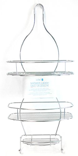 Splash Home Malka Shower Caddy Bathroom Hanging Head Two Basket Organizers Plus Dish for Storage Shelves for Shampoo, Conditioner and Soap - Chrome, 25.5 x 4.5 x 11.5