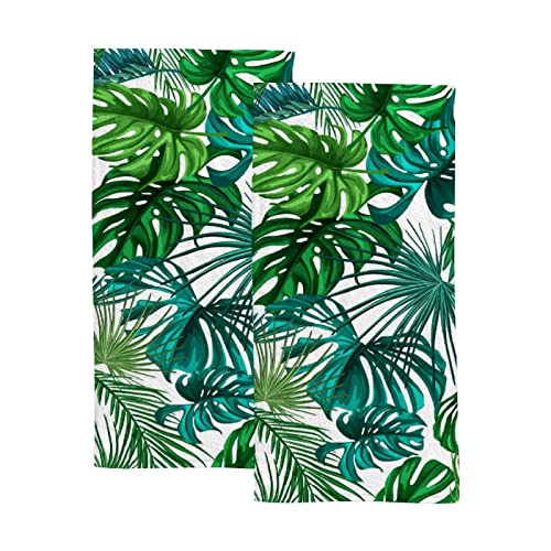 TsingZa Palm Leaves Hand Towels for Bathroom 2 Pack Absorbent Quick Dry Face Fingertip Towels Soft Bath Towels Watercolor Tropical Leaves Decorative Dish Towels Kitchen Gym Sports 30x15 Inch