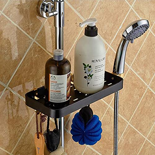 Davisia Shower Caddy Organizer with Hooks Bath Sponge Holder Durable Rustproof Aluminum Bathroom Shower Shelf,No Drillingā¦(Blcak)