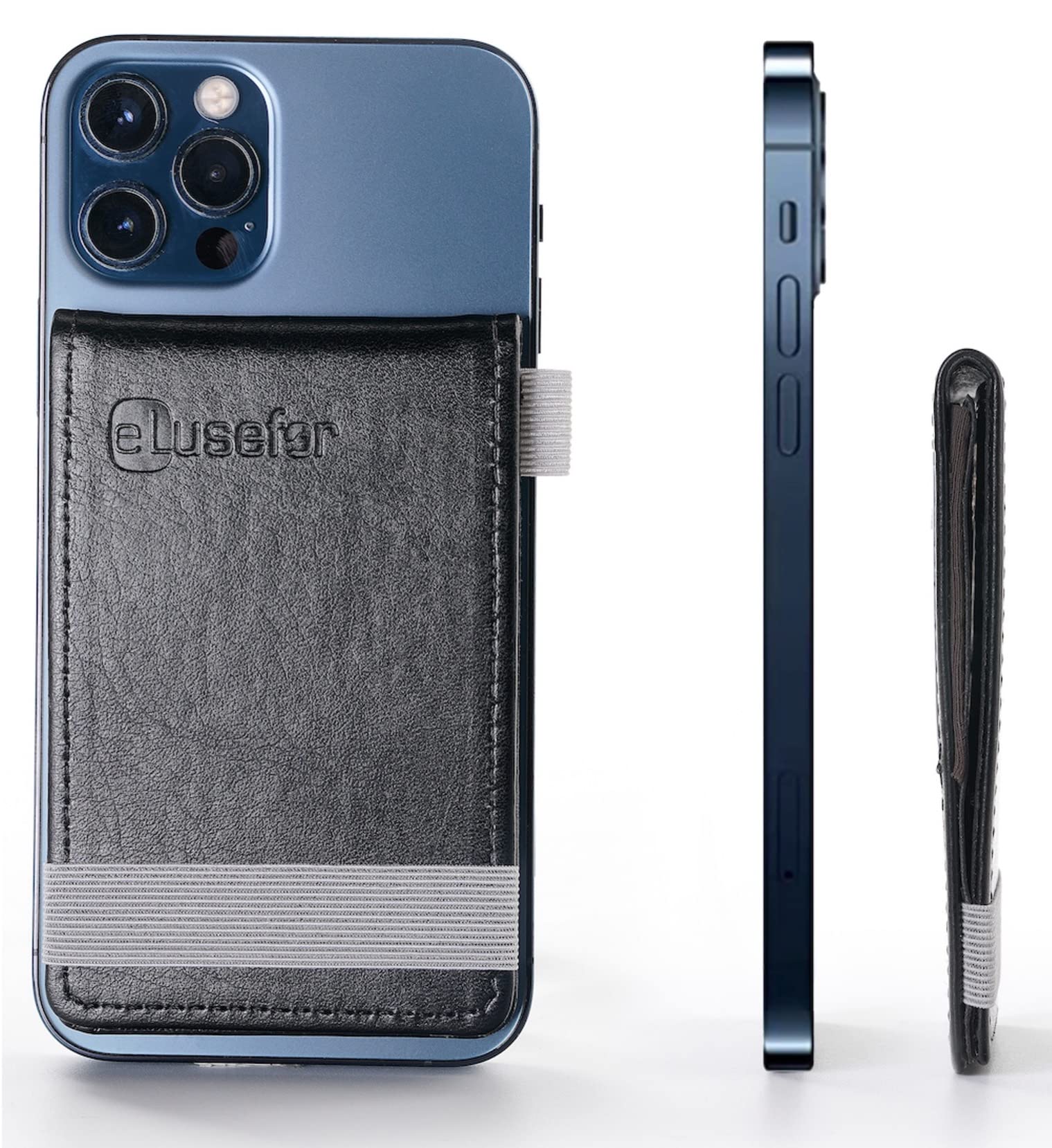 eLusefor Stick-On Phone Wallet & Card Holder for Back of iPhone or Android Case - Black