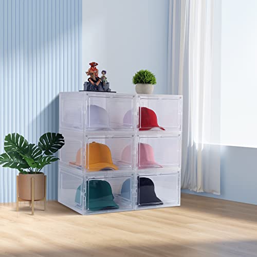 Hat Organizer Box for Baseball Caps (3 Pack) - Transparent Hat Display, Stackable Dust Hat Rack with Magnetic Door, Easy to assemble stylish hat stand for stylish hat display(transparent)
