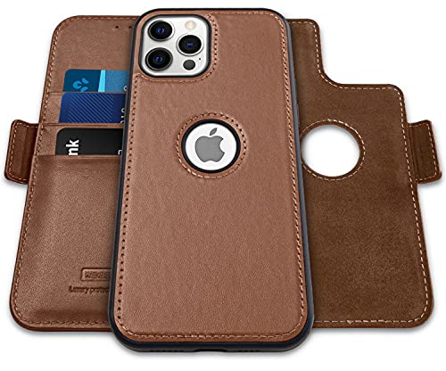 WenBelle Case for iPhone 12 5G/for iPhone 12 Pro 5G (6.1 inch),2-in-1 Magnetic Detachable,TPU Shockproof,Genuine Leather Case Wallet,RFID Blocking Protection,Viewing Stand Flip Cases (Brown 01)