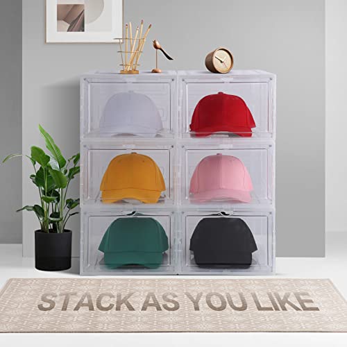 Hat Organizer Box for Baseball Caps (3 Pack) - Transparent Hat Display, Stackable Dust Hat Rack with Magnetic Door, Easy to assemble stylish hat stand for stylish hat display(transparent)