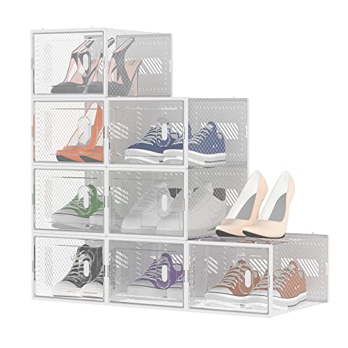 FUNLAX Shoe Boxes Clear Plastic Stackable, 8 Pack Clear Shoe Boxes Stackable Transparent, Shoe Storage Boxes, Plastic Shoe Boxes with Lids, Shoe Box Storage Containers