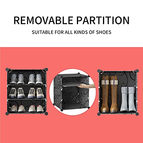 Aeitc Shoe Rack 12 Tiers Shoe Organizer Narrow Standing Stackable Shoe Storage Cabinet for Closet,black with doors,96 pairs