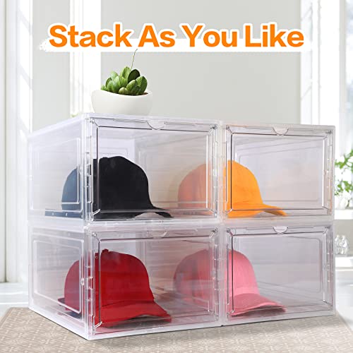 Hat Organizer Box for Baseball Caps (3 Pack) - Transparent Hat Display, Stackable Dust Hat Rack with Magnetic Door, Easy to assemble stylish hat stand for stylish hat display(transparent)