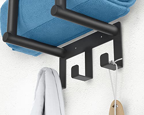 Towel Racks for Bathroom, BETHOM Towel Rack with Metal Shelf and 3 Hooks for Small Bathroom, Towel Storage Wall Can Holds Up to 3 Large Size(63x40 inch) of Rolled Towels, Black