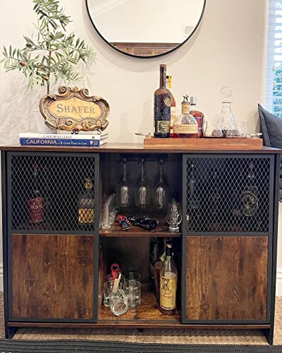 Bestier Bar Cabinets for Liquor and Glasses,Wine Cabinet Coffee Bar for Home with Wine Storage Farmhouse Kitchen Sideboard Buffet Cabinet for Dining Room Living Room Basement Rustic Brown