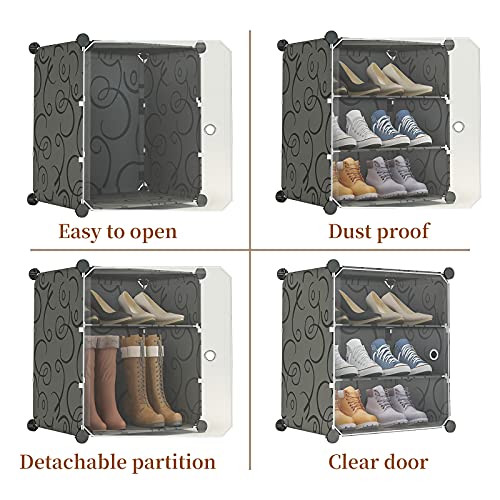 Aeitc Shoe Rack 12 Tiers Shoe Organizer Narrow Standing Stackable Shoe Storage Cabinet for Closet,black with doors,96 pairs