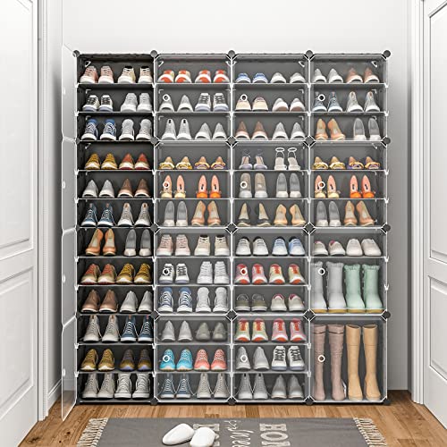 Aeitc Shoe Rack 12 Tiers Shoe Organizer Narrow Standing Stackable Shoe Storage Cabinet for Closet,black with doors,96 pairs