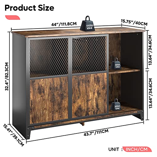 Bestier Bar Cabinets for Liquor and Glasses,Wine Cabinet Coffee Bar for Home with Wine Storage Farmhouse Kitchen Sideboard Buffet Cabinet for Dining Room Living Room Basement Rustic Brown