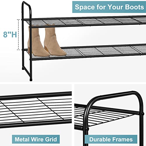 AOODA Long 2 Tier Shoe Rack for Closet Wide Low Shoe Shelf, 2 Tier Long Metal Shoe Rack for Closet, 2 Item Bundle
