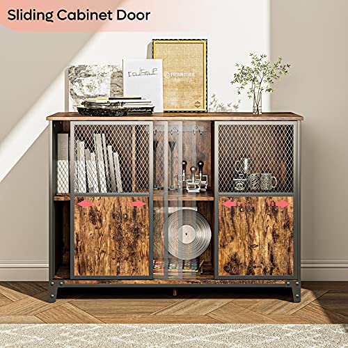 Bestier Bar Cabinets for Liquor and Glasses,Wine Cabinet Coffee Bar for Home with Wine Storage Farmhouse Kitchen Sideboard Buffet Cabinet for Dining Room Living Room Basement Rustic Brown
