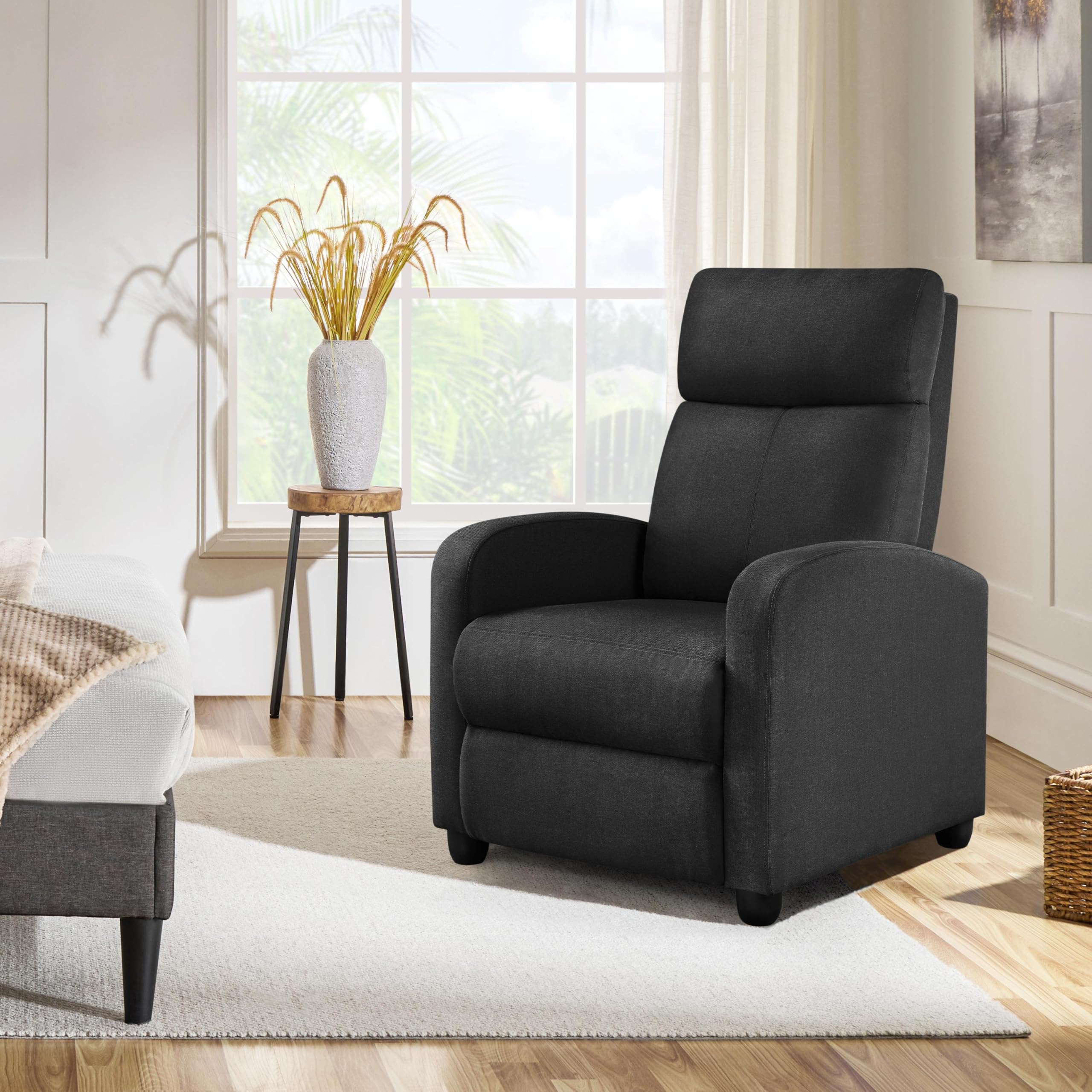 Yaheetech Fabric Recliner Chair Sofa Ergonomic Adjustable Single Sofa with Thicker Seat Cushion Modern Home Theater Seating for Living Room Matte Black