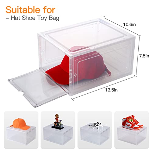 Hat Organizer Box for Baseball Caps (3 Pack) - Transparent Hat Display, Stackable Dust Hat Rack with Magnetic Door, Easy to assemble stylish hat stand for stylish hat display(transparent)