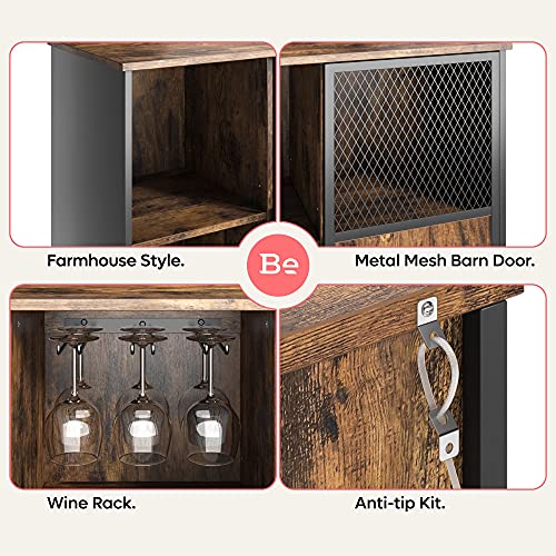 Bestier Bar Cabinets for Liquor and Glasses,Wine Cabinet Coffee Bar for Home with Wine Storage Farmhouse Kitchen Sideboard Buffet Cabinet for Dining Room Living Room Basement Rustic Brown