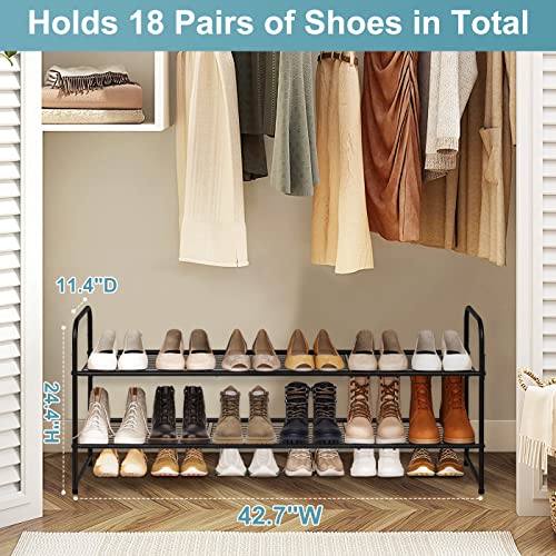 AOODA Long 2 Tier Shoe Rack for Closet Wide Low Shoe Shelf, 2 Tier Long Metal Shoe Rack for Closet, 2 Item Bundle