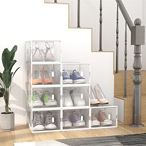 FUNLAX Shoe Boxes Clear Plastic Stackable, 8 Pack Clear Shoe Boxes Stackable Transparent, Shoe Storage Boxes, Plastic Shoe Boxes with Lids, Shoe Box Storage Containers