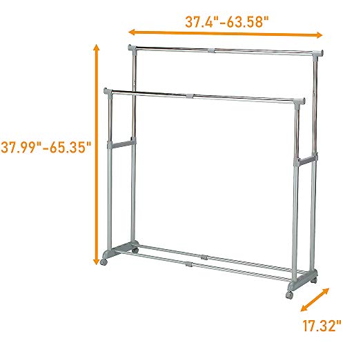 Seasonfall Double Rail Clothing Garment Rack Heavy Duty Clothes Rack for Hanging Multi-Functional Rolling Clothes Organizer on Wheels
