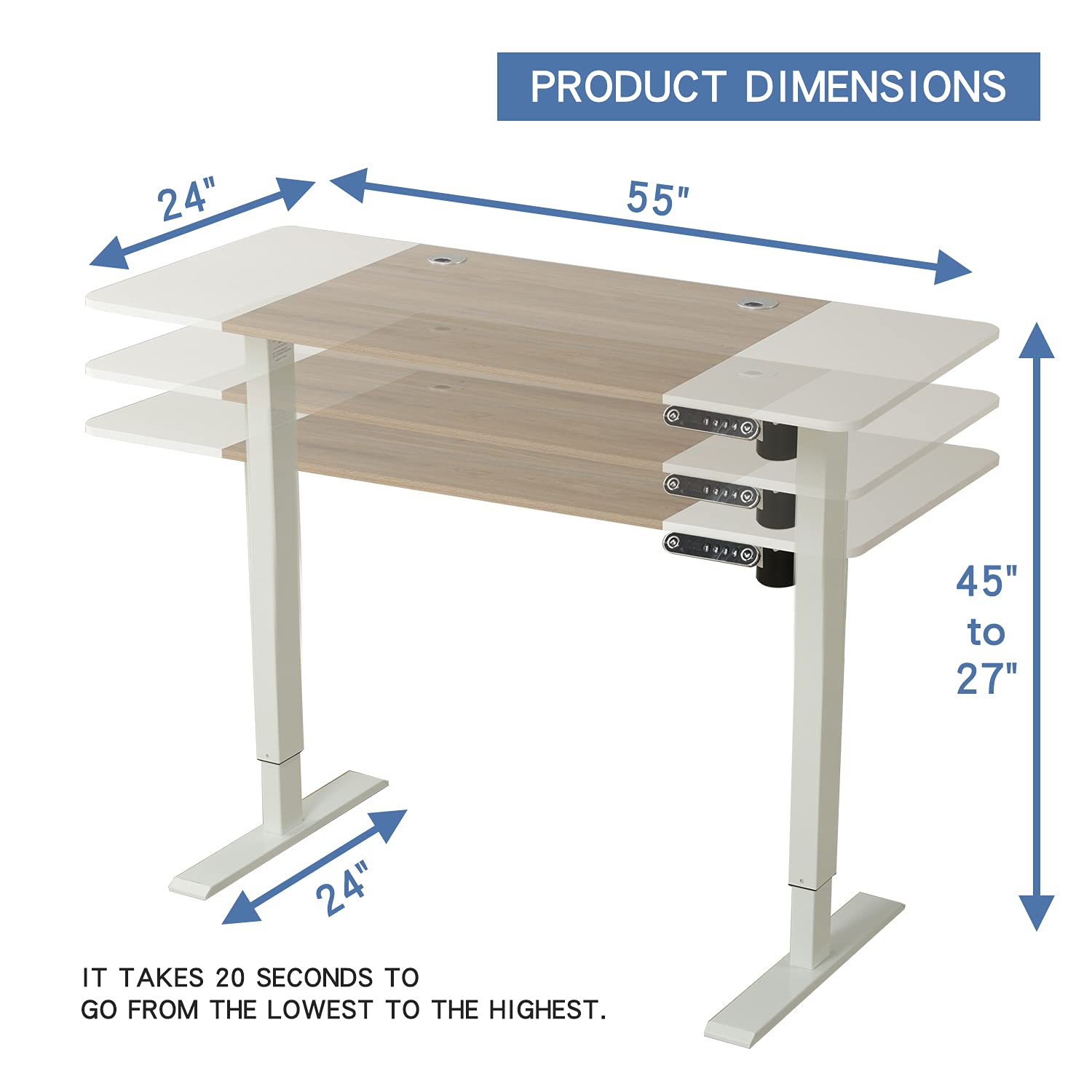 bilbil 55 x 24 Inches Electric Height Adjustable Standing Desk, Smart Home Office Stand Up Desk - Memory Settings - Solid Top - Double-Beam Construction - Anti-Collision Technology
