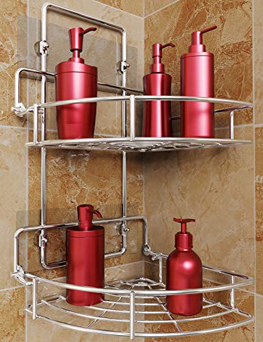 Vdomus Strong Shower Caddy 2 Tier Bathroom Corner Shelf Organizer Polished Chrome - No Drilling Needed Shower Shelves Wall Mounted for Bathroom shower Accessories Shower Stand