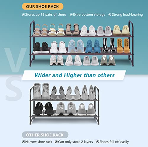 AOODA Long 2 Tier Shoe Rack for Closet Wide Low Shoe Shelf, 2 Tier Long Metal Shoe Rack for Closet, 2 Item Bundle
