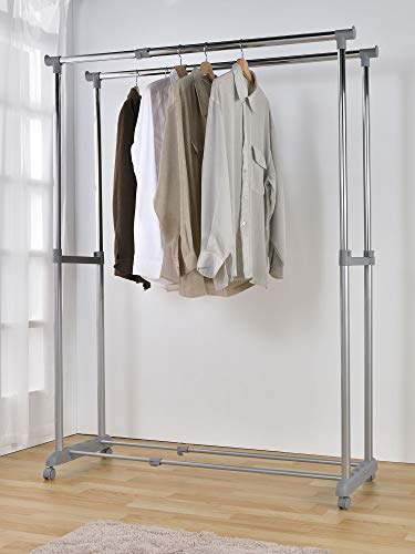 Seasonfall Double Rail Clothing Garment Rack Heavy Duty Clothes Rack for Hanging Multi-Functional Rolling Clothes Organizer on Wheels