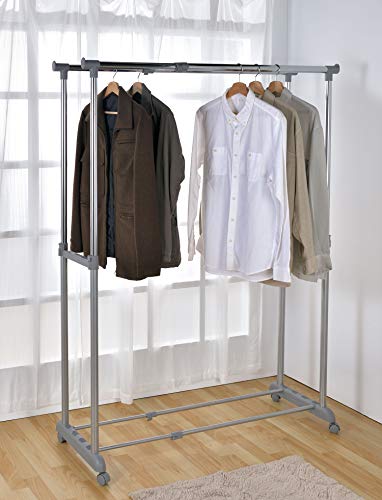 Seasonfall Double Rail Clothing Garment Rack Heavy Duty Clothes Rack for Hanging Multi-Functional Rolling Clothes Organizer on Wheels