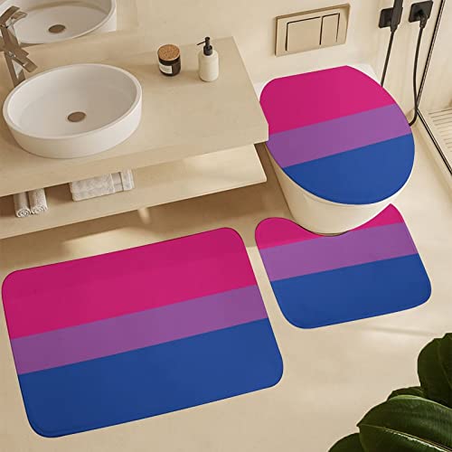 DamTma 3 Piece Bath Rugs Sets Bisexual Pride Non Slip Bathroom Carpet Water Absorbent Bathroom Rugs U-Shaped Toilet Mat Toilet Lid Cover LGBTQIA+ Bathroom Sets