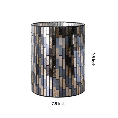 WHOLE HOUSEWARES | Bathroom Wastebasket | Mosaic Glass Decoration | Bathroom Trash Can | Bathroom Accessory | Shiny Glass Garbage Can | 7.5" x 10" (Black/Gold)