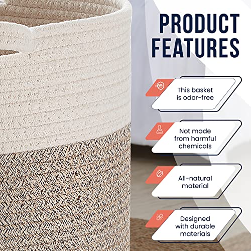 Ornavo Home 3 Pack Woven Cotton Rope Storage Shelf Basket with Handles, Closet Shelf Storage Fits 12" inch Cube - 11x11x11 - White/Beige
