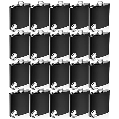 20 Pieces Stainless Steel Hip Flask Matte Black Flask Set Leak Proof Drinking Liquor Flask Metal Hip Flask with 20 Pieces Funnel for Men Women Drinking Alcohol Whiskey Wine Wedding Party Supply (6 oz)
