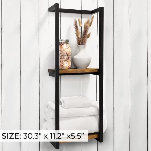 Stylish Bathroom Towel Storage Rack with Wooden Shelves β Modern & Space Saving Organizer for Wall Mount That Easily Holds 8 Large Towels - The Perfect Towel Holder to Enhance Your Bathroom Decor