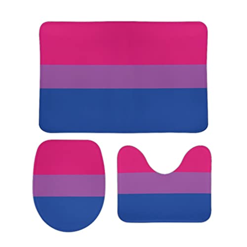 DamTma 3 Piece Bath Rugs Sets Bisexual Pride Non Slip Bathroom Carpet Water Absorbent Bathroom Rugs U-Shaped Toilet Mat Toilet Lid Cover LGBTQIA+ Bathroom Sets