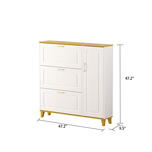 AIEGLE Shoe Cabinet with 3 Flip Drawers & Locker, Floor Shoe Storage Organizer Wood Shoe Rack for Entryway Halloway Living Room, White (3 Flip Drawers & Locker)