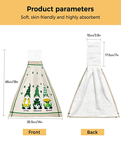 Kitchen Hanging Towel, Hand Towels with Loop Vintage Irish Lucky Gnome 1 Pack Soft Absorbent Tie Towel for Bathroom St. Patrick's Day Clovers on Chic Linen Tea Bar Dish Cloths Home Cleaning Terry