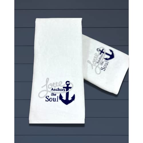 Serafina Home Summer Soft Absorbent Nautical Ocean Guest Hand Towels: Coastal Love Anchors The Soul, 2 Piece (Anchor Love)