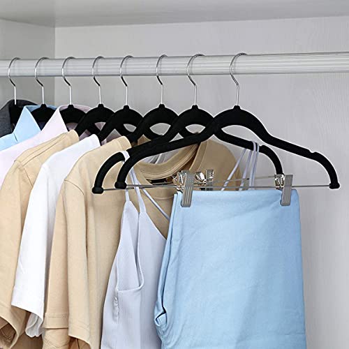 Tosnail 24 Pack Velvet Hangers Skirt Hangers Pants Clothes Hangers with Clips and Swivel Hook - Black