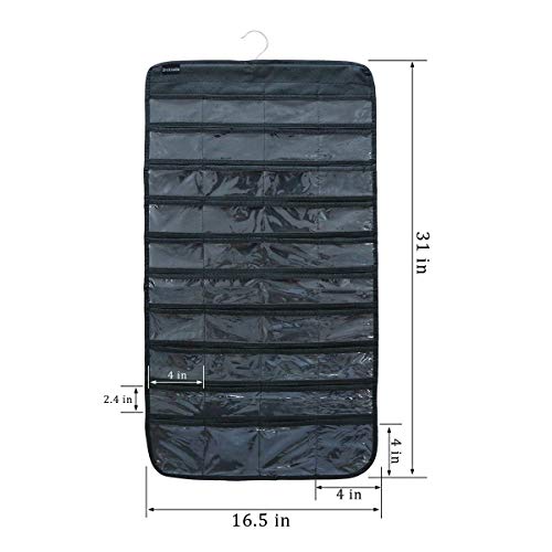 TabEnter Double-Sided Jewelry Hanging Organizer Display Hanger Small Tools Holder with 80 Clear Pockets (Black)