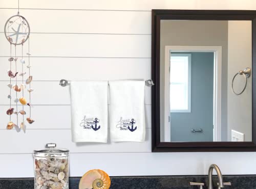 Serafina Home Summer Soft Absorbent Nautical Ocean Guest Hand Towels: Coastal Love Anchors The Soul, 2 Piece (Anchor Love)
